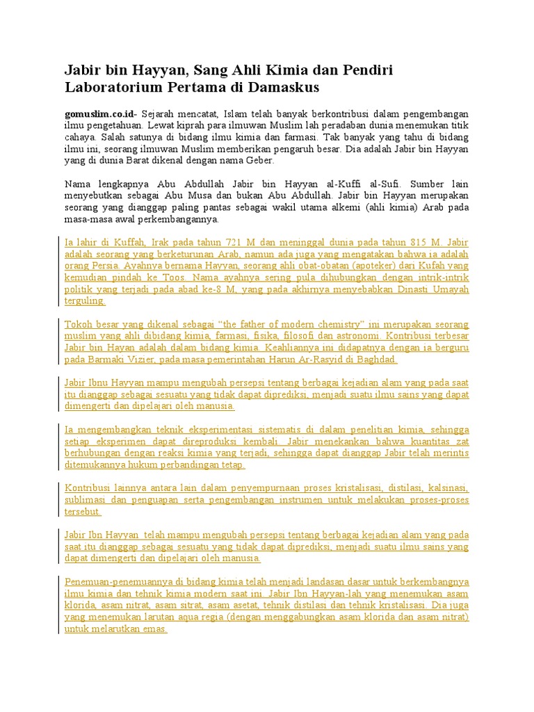 Jabir Ibnu Hayyan - Part1 | PDF