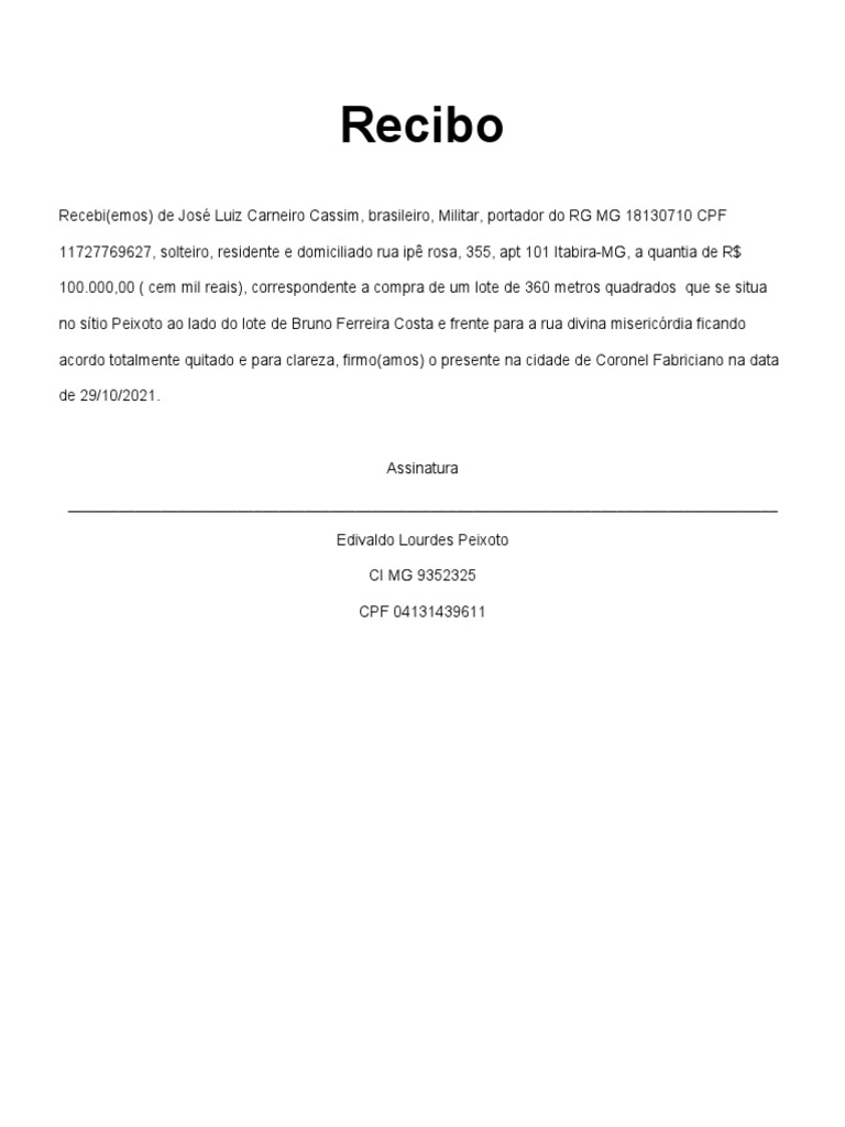 Modelo Recibo Simples para Impressao | PDF