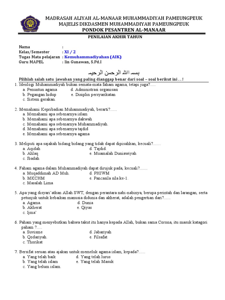 Uas 2021 Aik 11 | PDF | Agama & Spiritualitas