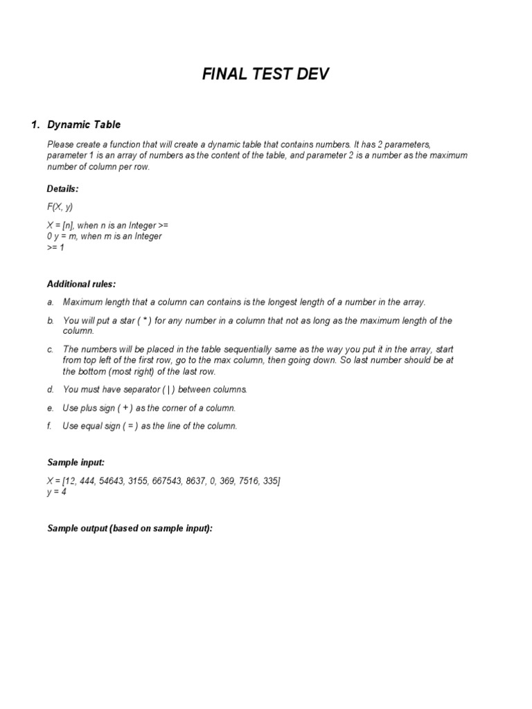 Final Test Dev: 1. Dynamic Table | PDF