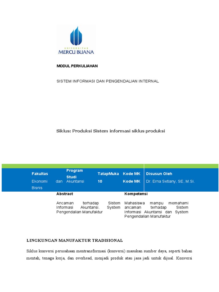 Modul Sistem Informasi Dan Pengendalian Internal (TM11) | PDF