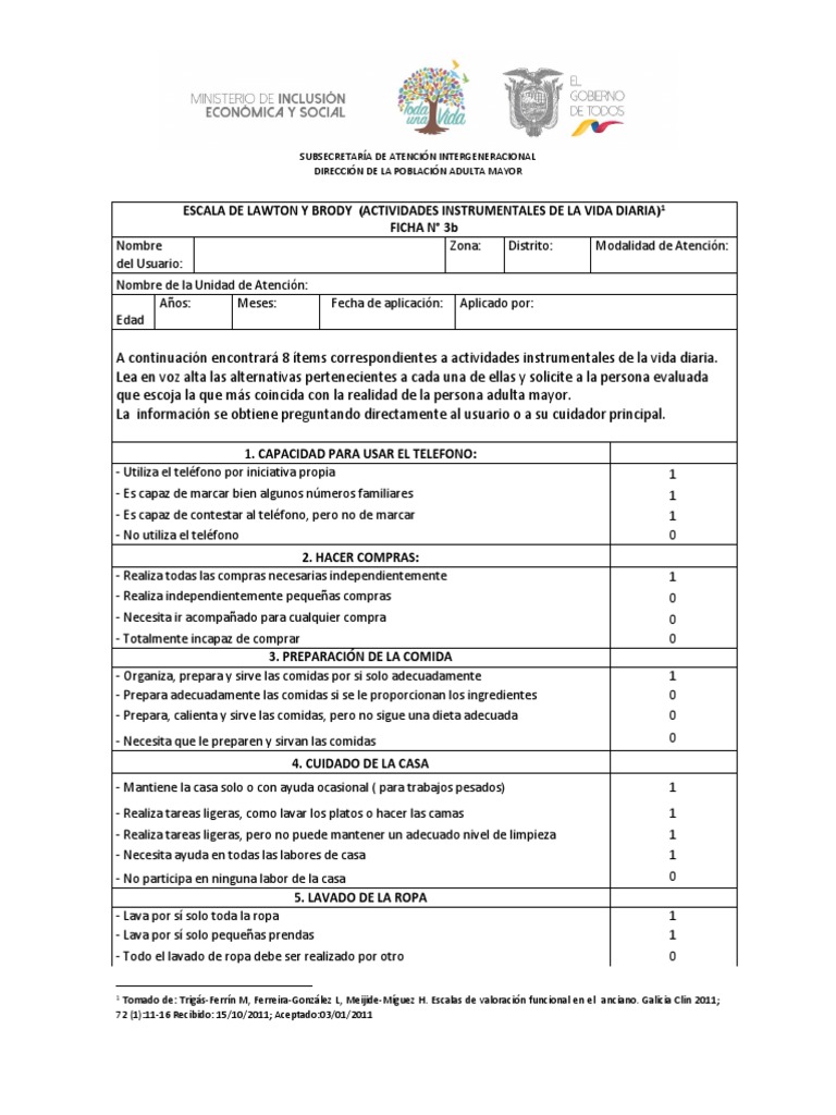 3b Escala de Lawton y Brody | PDF | Medicina CLINICA