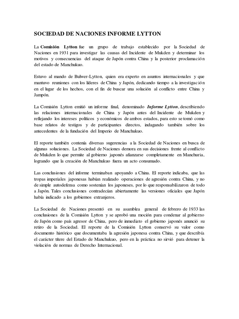 Informe Lytton y el Incidente de Mukden | PDF | Política | Viajes y turismo