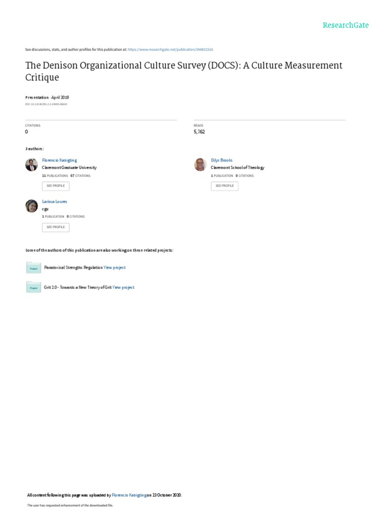 Denison Organizational Culture Survey Review | PDF | Organizational ...
