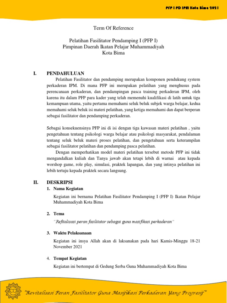 Term of Reference PFP I 2021 | PDF