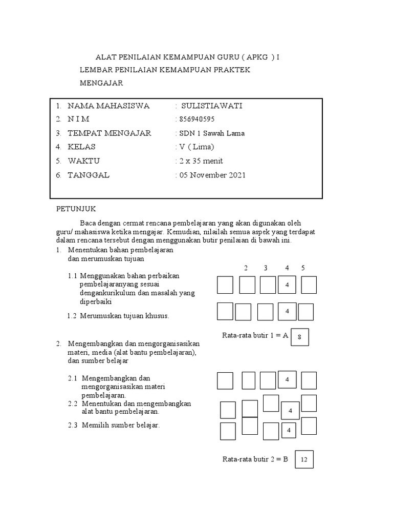 Lembar Penilaian Praktek Mengajar Apkg 1 Dan 2 | PDF