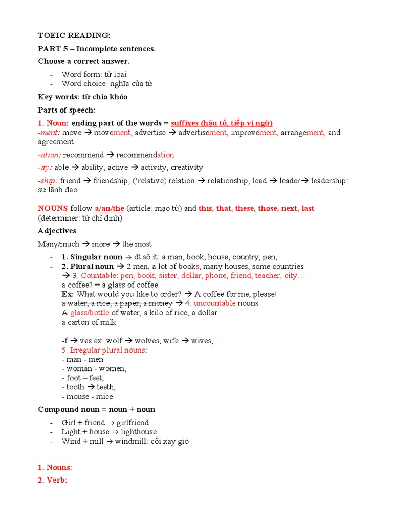 Word Form Exercise For TOEIC | PDF | Noun | Plural