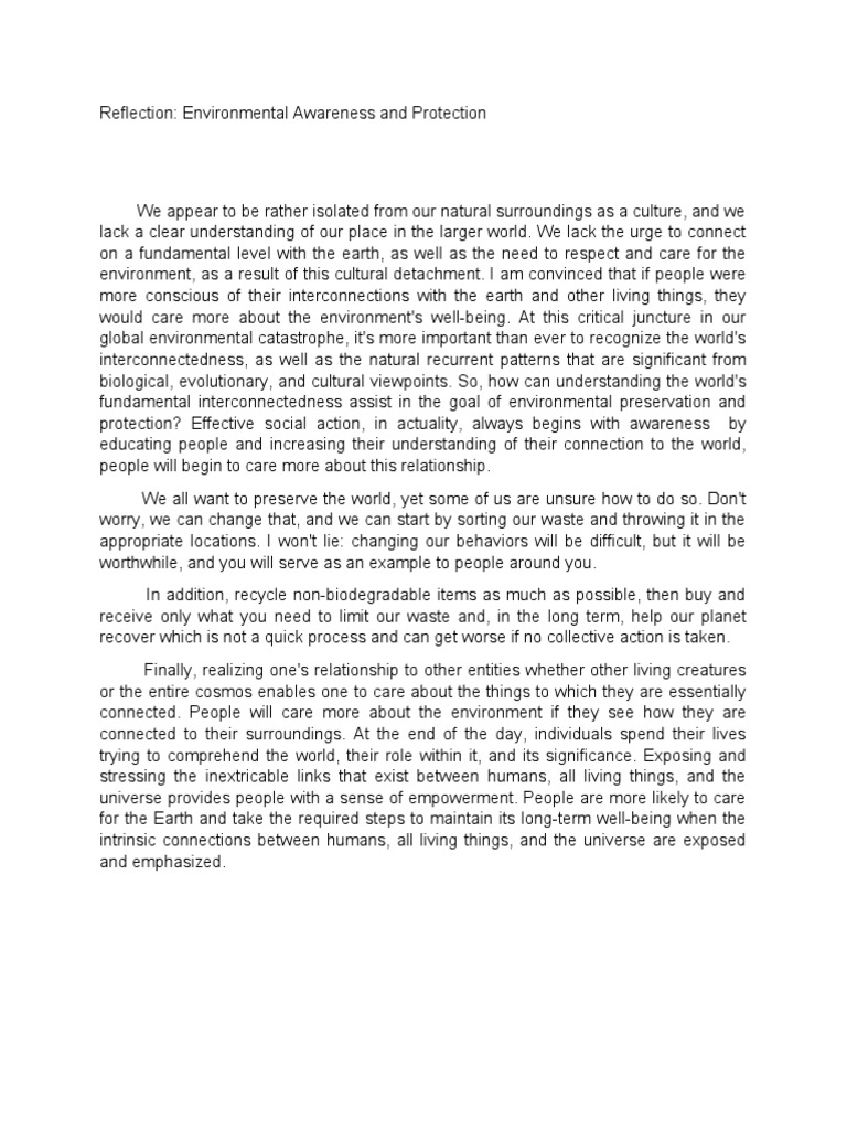 Reflection Environmental Awareness and Protection | PDF | Awareness | Life