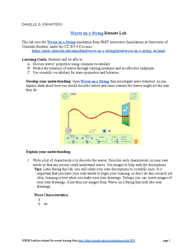 Waves On A String Remote Lab | PDF | Waves | Tension (Physics)