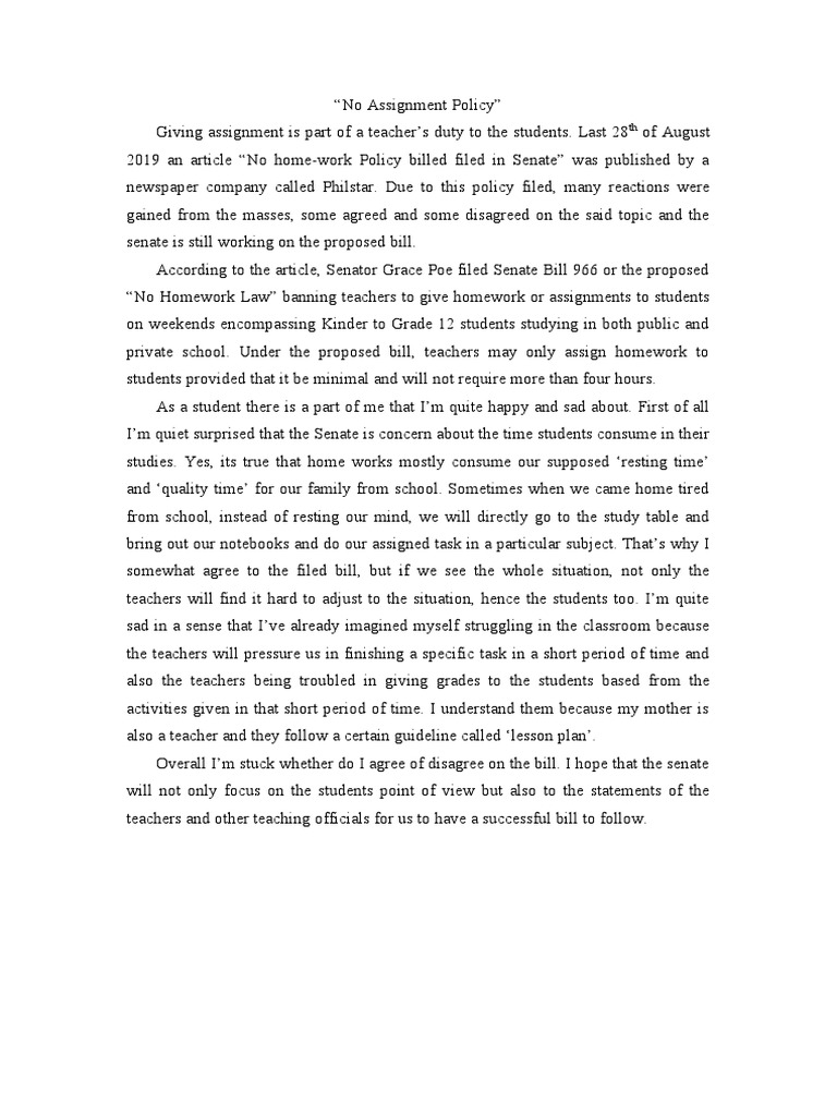 No Assignment Policy | PDF