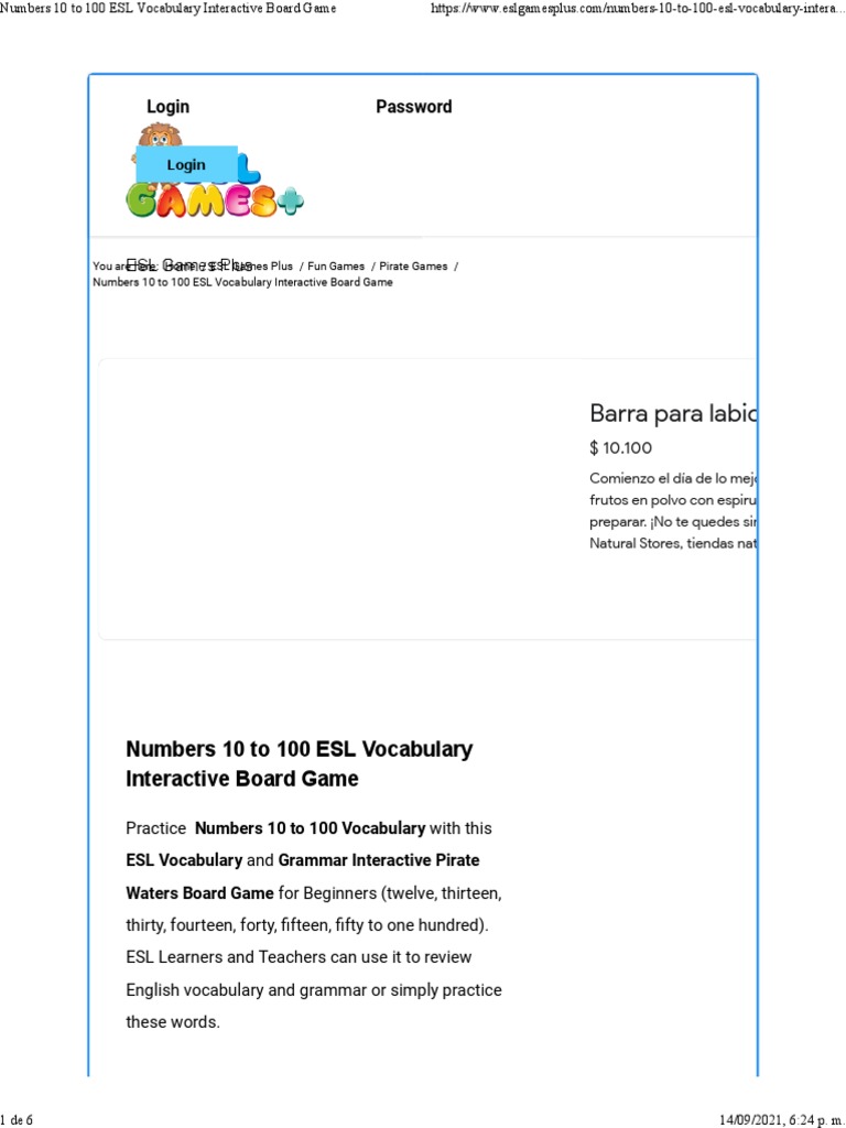 Numbers 10 To 100 ESL Vocabulary Interactive Board Game | PDF | English ...