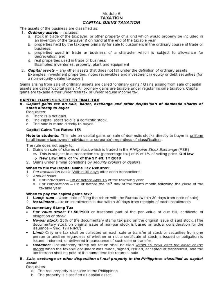 Module 6 CGT - 1 | PDF | Capital Gains Tax | Taxes