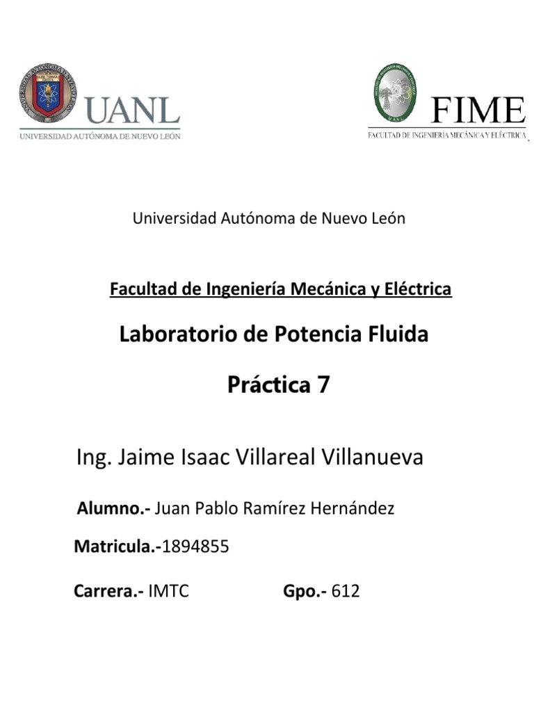 Laboratorio de Potencia Fluida: Ing. Jaime Isaac Villareal Villanueva | PDF | Bomba | Hidráulica