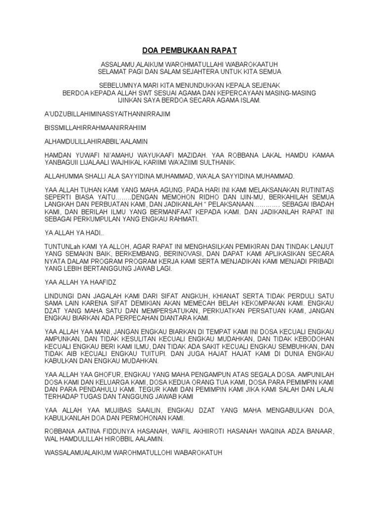 Doa Pembukaan Rapat Islam | PDF