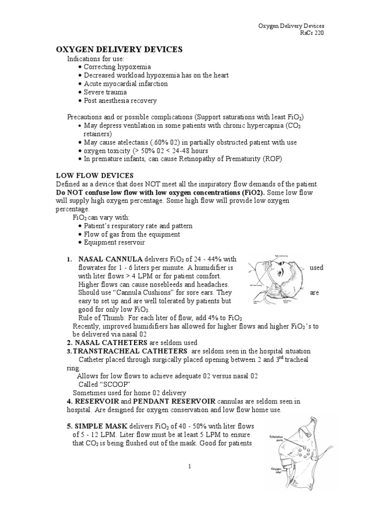 Oxygen Delivery Devices | Oxygen | Respiration