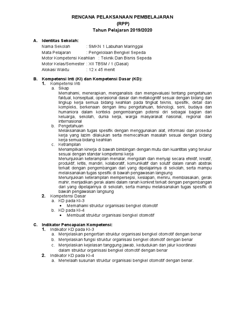 RPP Pengelolaan Bengkel Sepeda Motor 12 | PDF