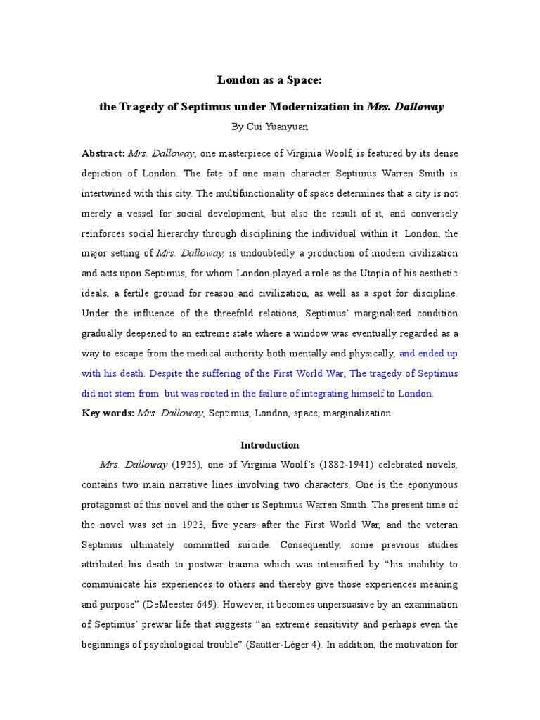 The Tragedy of Septimus Under Modernization: London's Role in Shaping ...