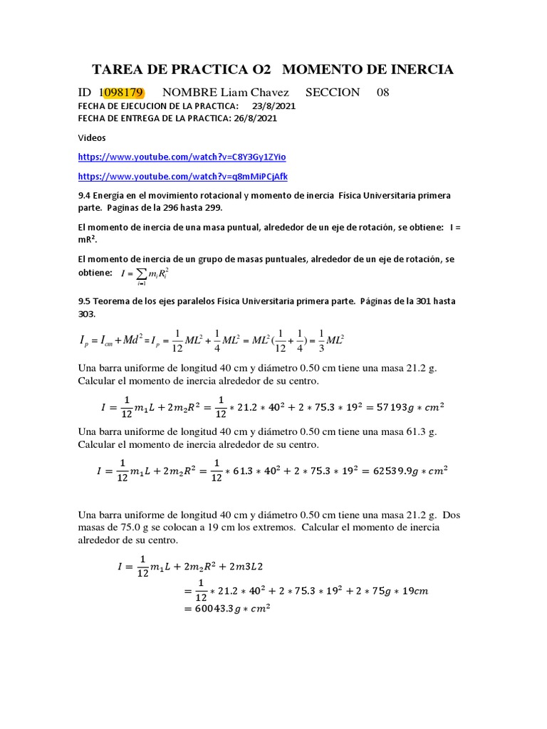 Cálculo del Momento de Inercia en Ruedas | PDF | Masa | Pendiente