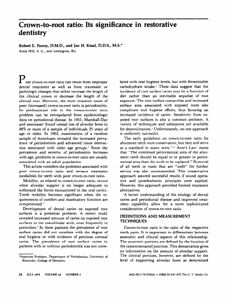Crown Root Ratio | PDF | Periodontology | Human Tooth
