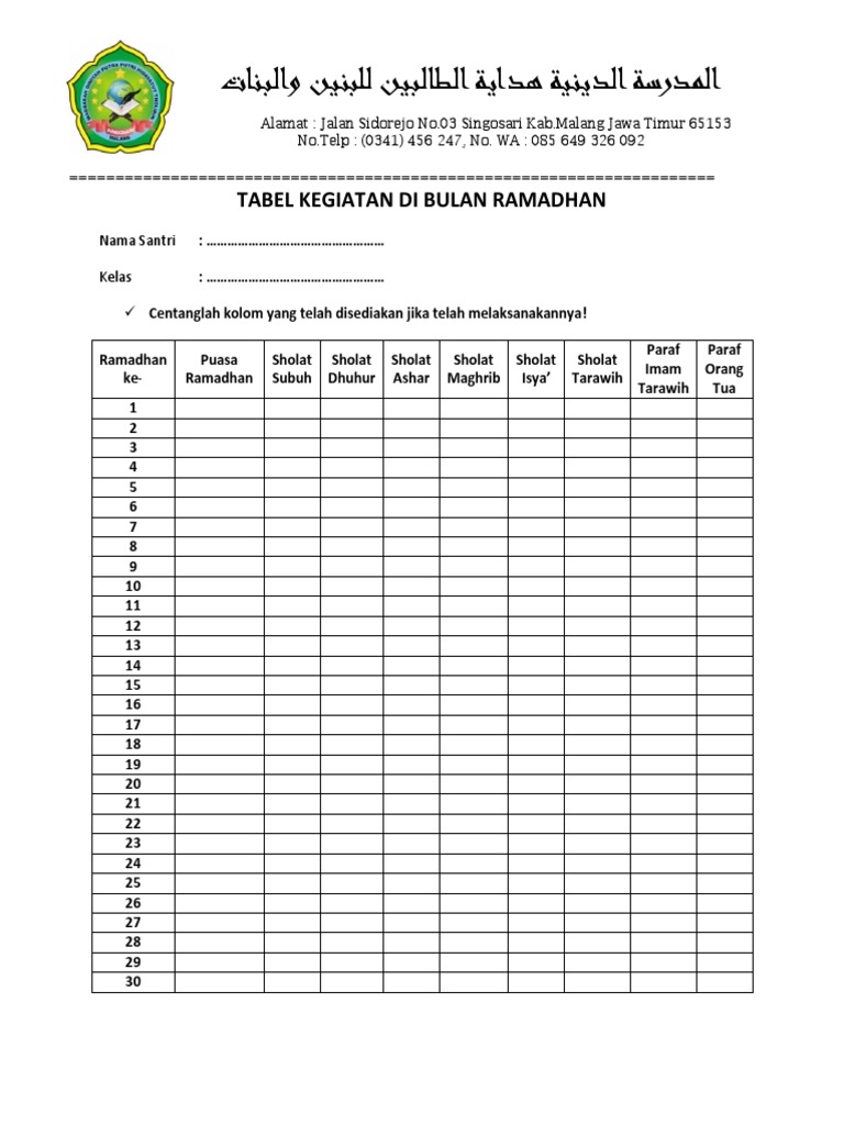 Tabel Kegiatan Di Bulan Ramadhan | PDF