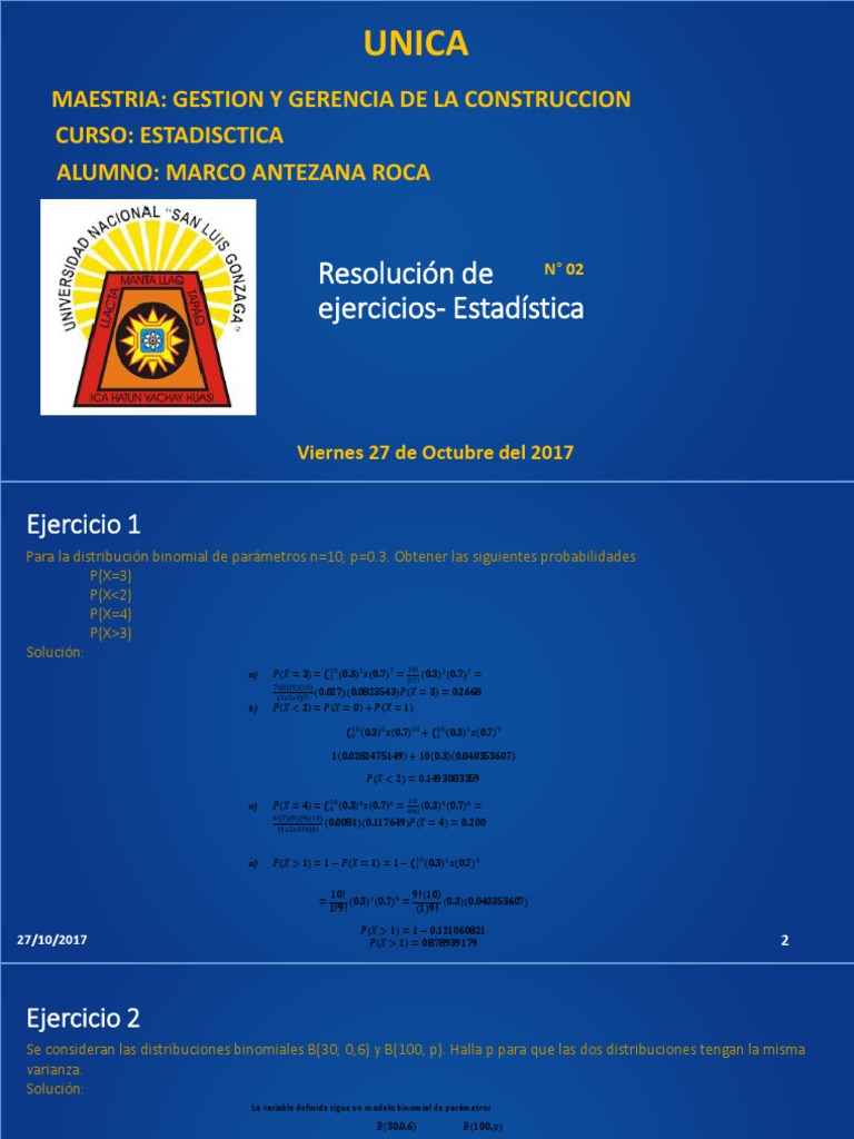 Ejercicios Estadistica (2) - Ing Marco Antezana Roca | PDF | Desviación ...