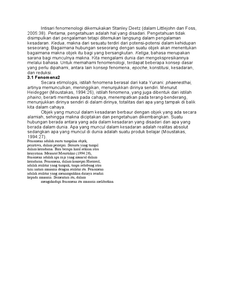 Intisari Fenomenologi Dikemukakan Stanley Deetz | PDF | Filsafat ...