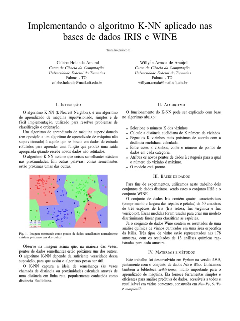Implementando o Algoritmo KNN Aplicado Nas Bases de Dados IRIS e WINE ...