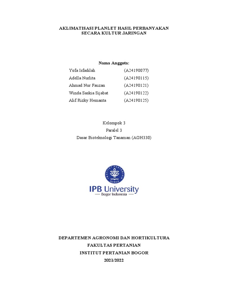 P3 - 3 - Aklimatisasi Planlet Hasil Perbanyakan Secara Kultur Jaringan ...