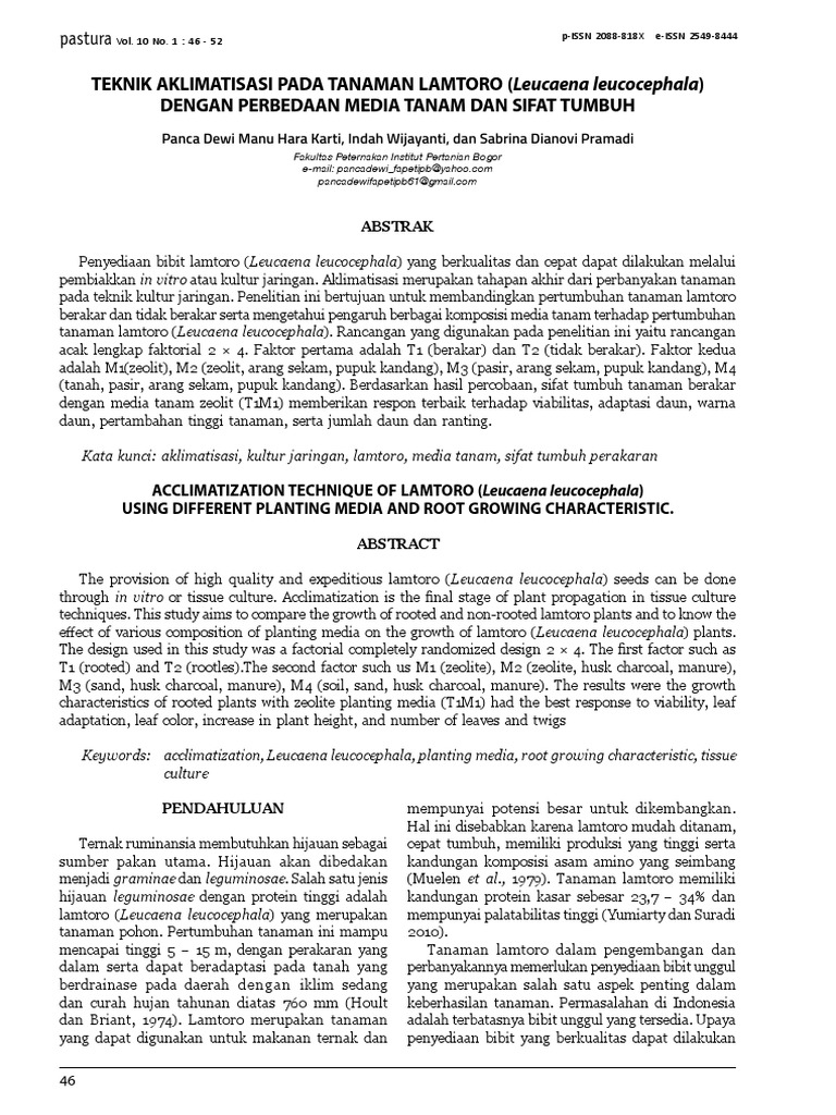 Teknik Aklimatisasi Pada Tanaman Lamtoro (Leucaena Leucocephala) Dengan ...