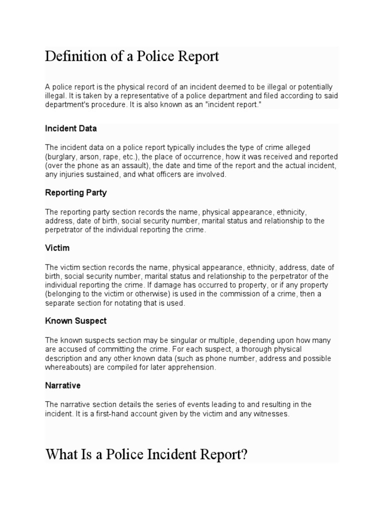 Definition of A Police Report | PDF | Arrest | Police