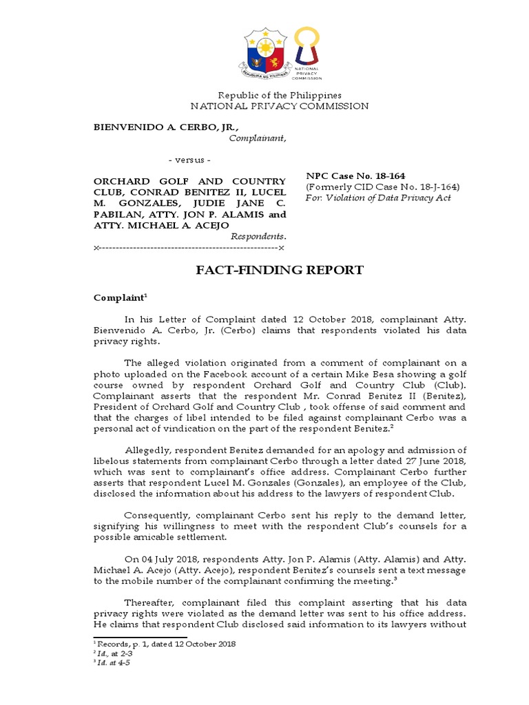 Fact-Finding Report: Bienvenido A. Cerbo, JR. | PDF | Attorney–Client ...