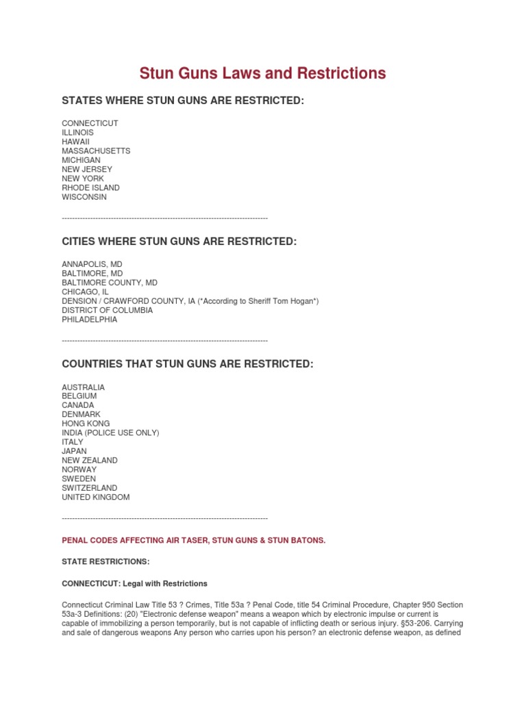 Stun Guns Laws and Restrictions | PDF | Concealed Carry | Crime & Violence