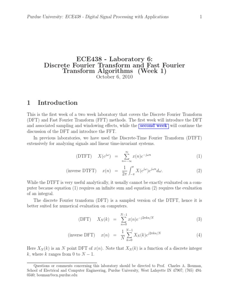 ECE438 - Laboratory 6: Discrete Fourier Transform and Fast Fourier ...