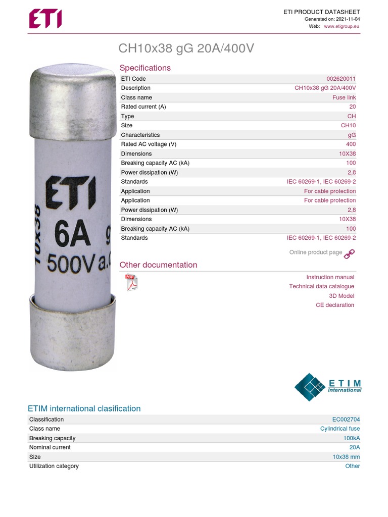 Eti Datasheet 002620011 En-Gb | PDF | Fuse (Electrical) | Electrical ...