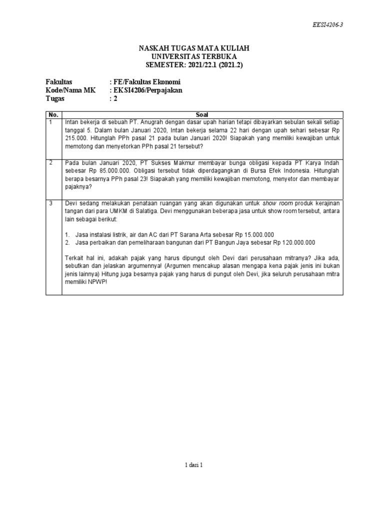 Soal Eksi4206 tmk2 3 | PDF