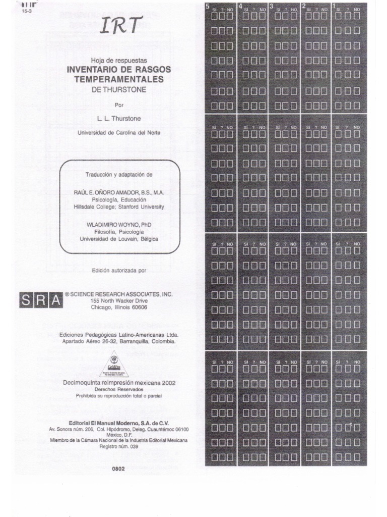 Hoja de Respuestas Inventario (IRT) | PDF