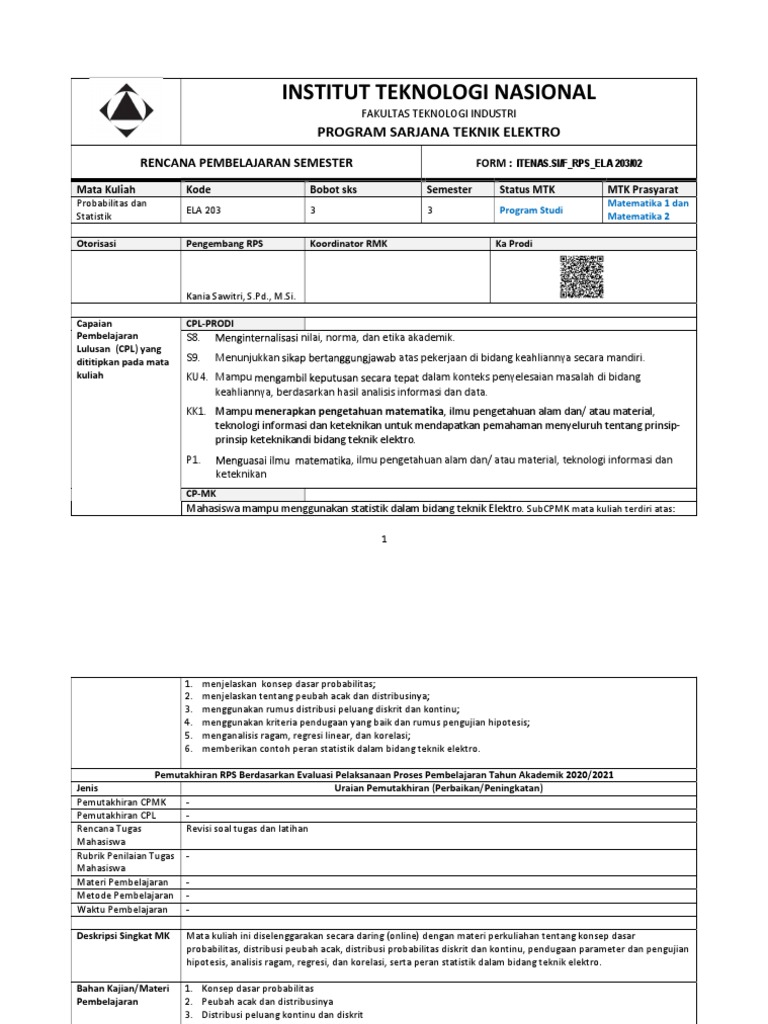 RPS ELA 203 Probabilitas Dan Statistik - Daring | PDF RPS ELA 203 Probabilitas Dan Statistik - Daring | PDF