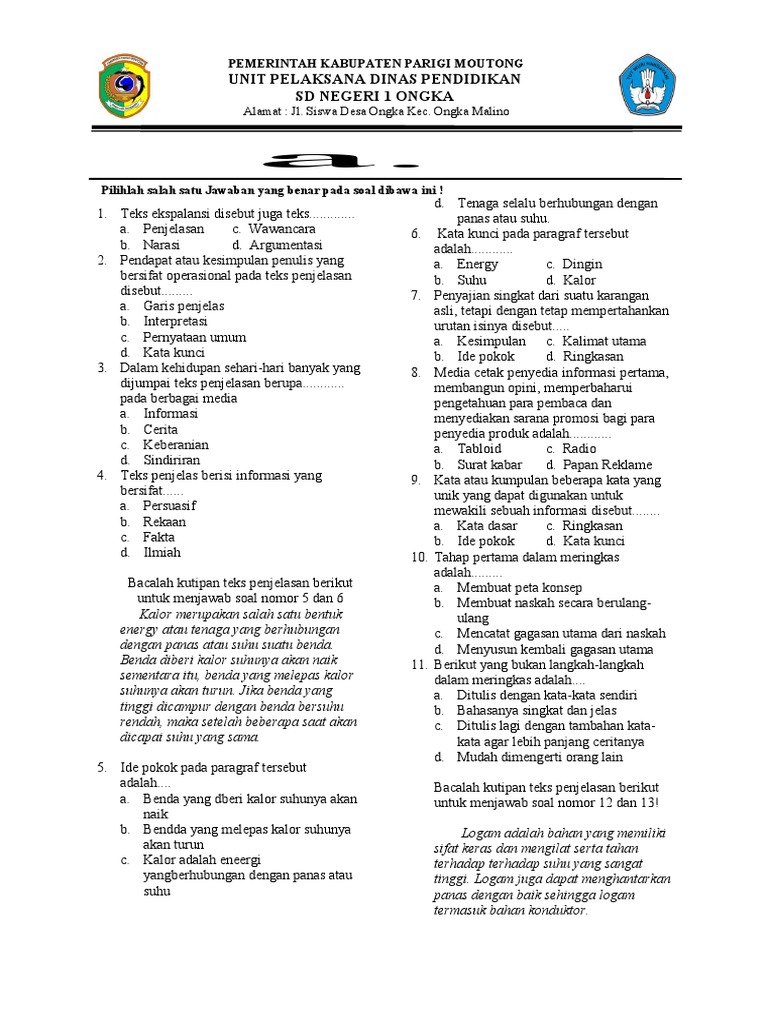 Soal Bhs Indonesia Kls 5 Sem 2 | PDF