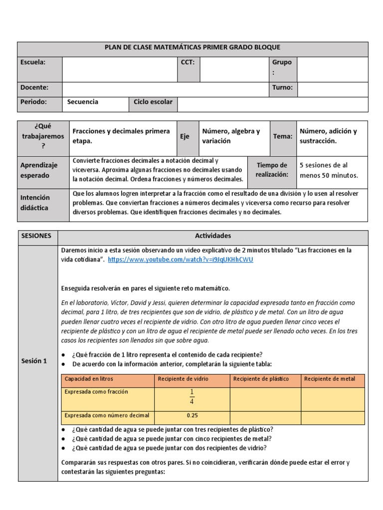 Fracciones y Decimales en 1er Grado | PDF | Números | Notación Matemática