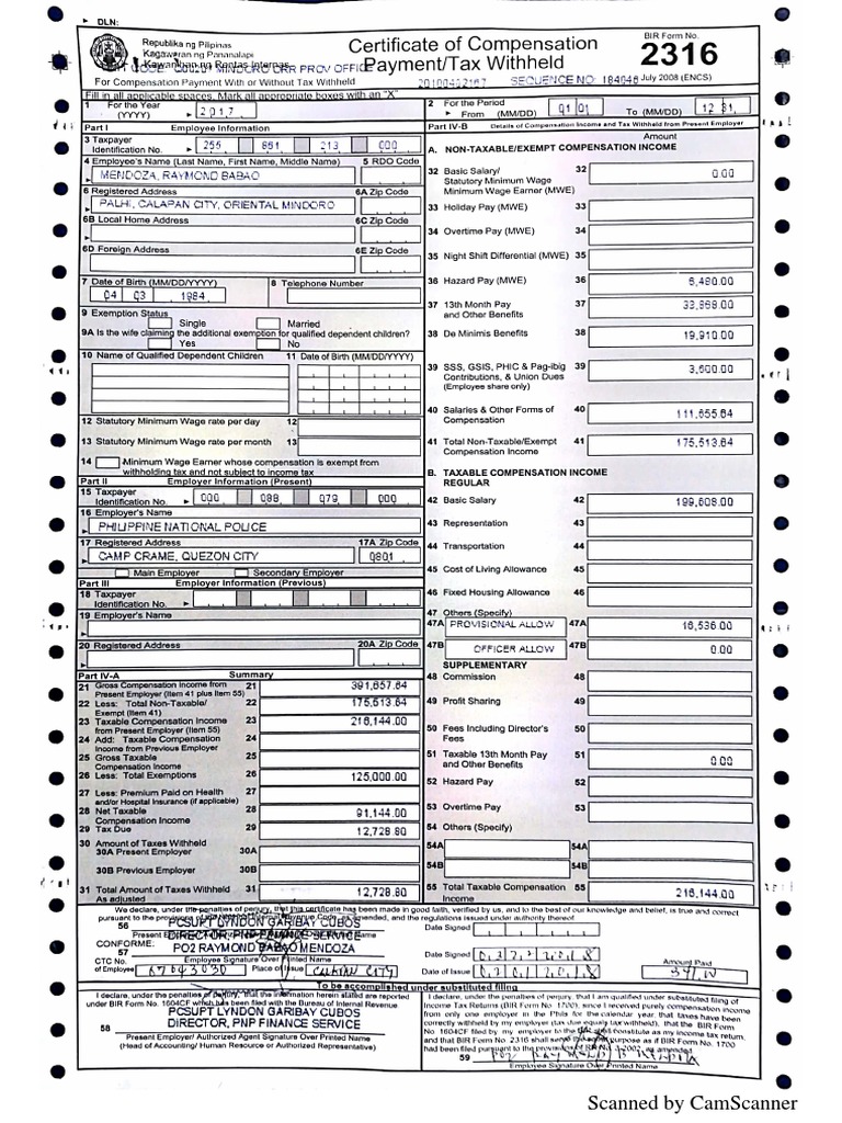 Bir Form 2316 Cy 2017 | PDF