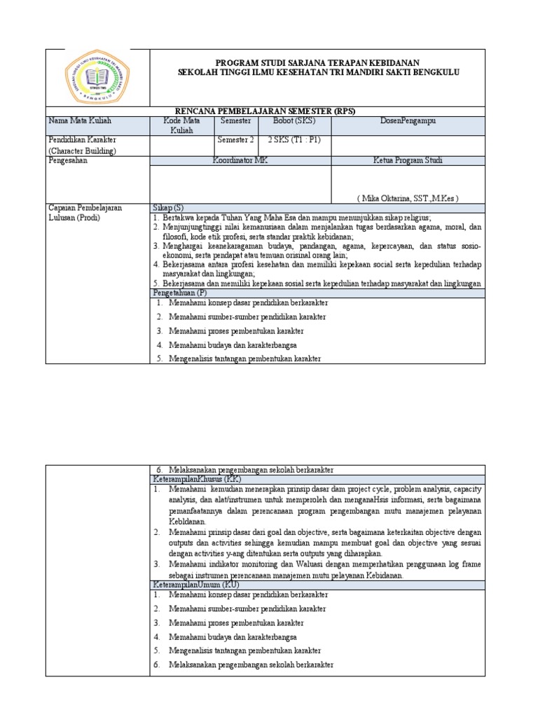 RPS Pendidikan Karakter (Character Building) | PDF