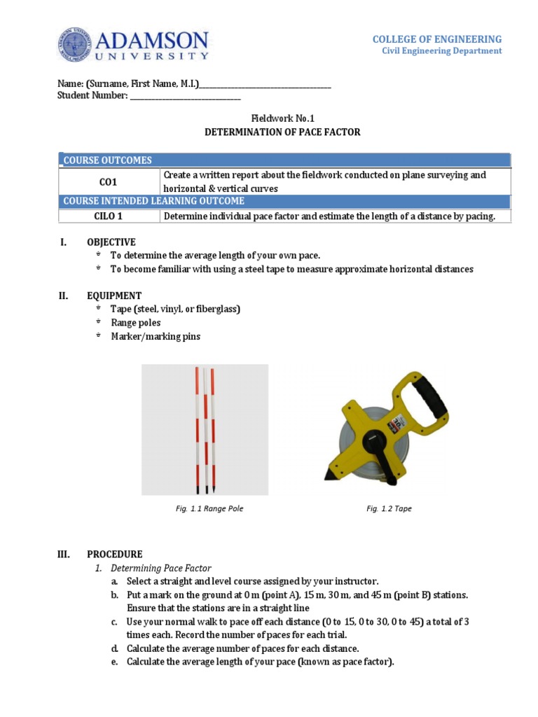 Determination of Pace Factor: Course Outcomes | PDF | Surveying