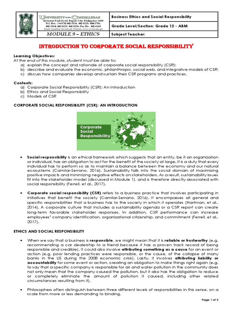 MODULE 9 Bus Ethics | PDF | Corporate Social Responsibility ...