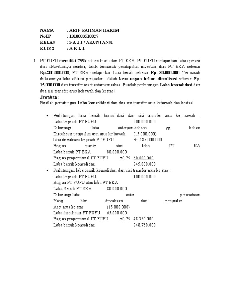 KUIS 2 AKL 1 (Arif RH) | PDF