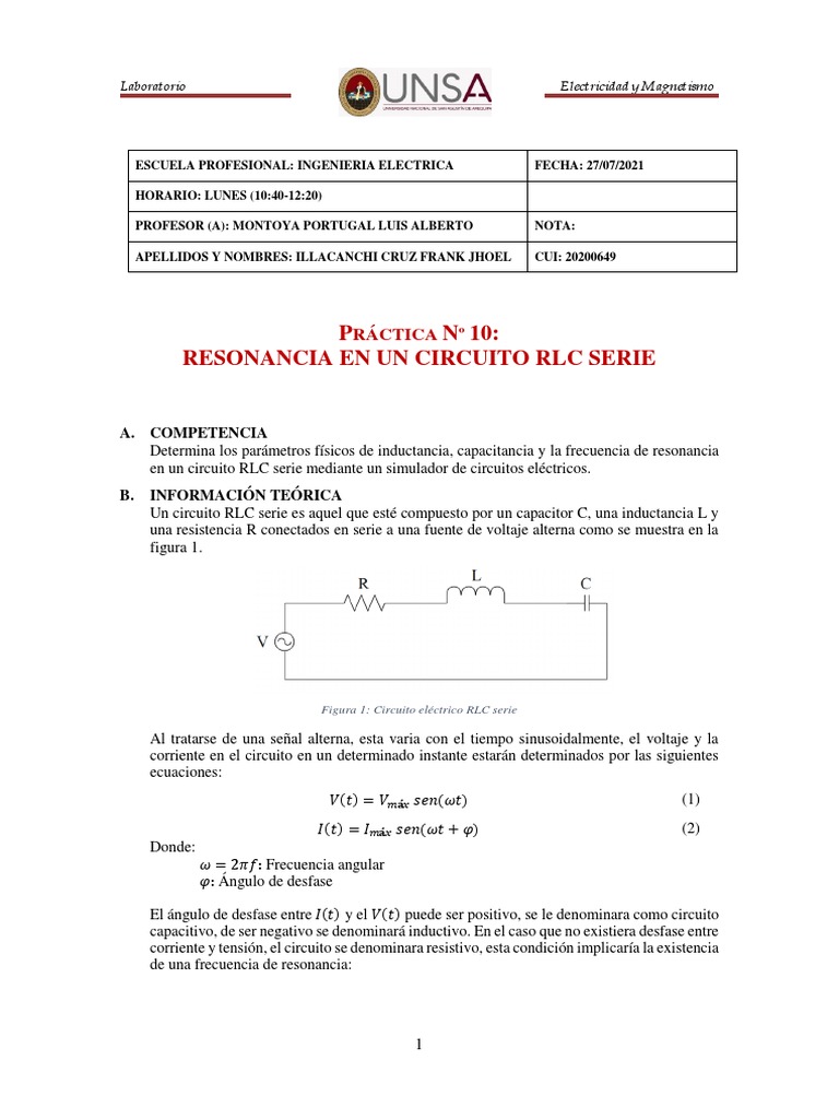 10 Resonancia en Un Circuito RLC Serie | PDF | Inductor | Red eléctrica