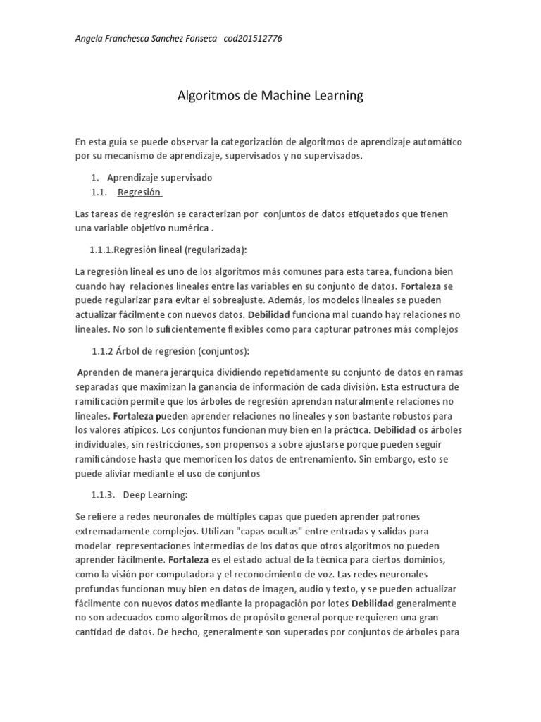 Algoritmos de Machine Learning | PDF | Red neuronal artificial ...