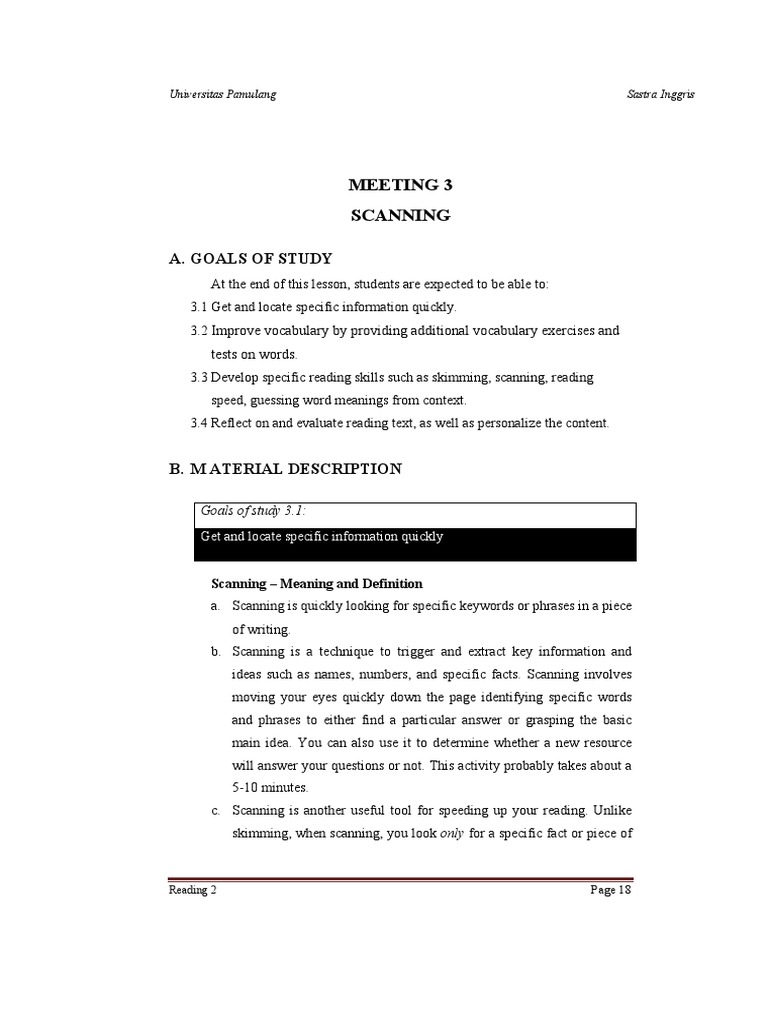 Meeting 3 Scanning | PDF | Speed Reading | Teachers