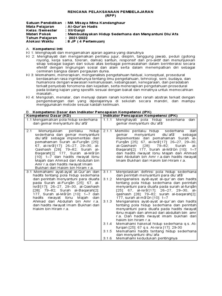 RPP I Qurdis Kelas 12 SEM 1 | PDF