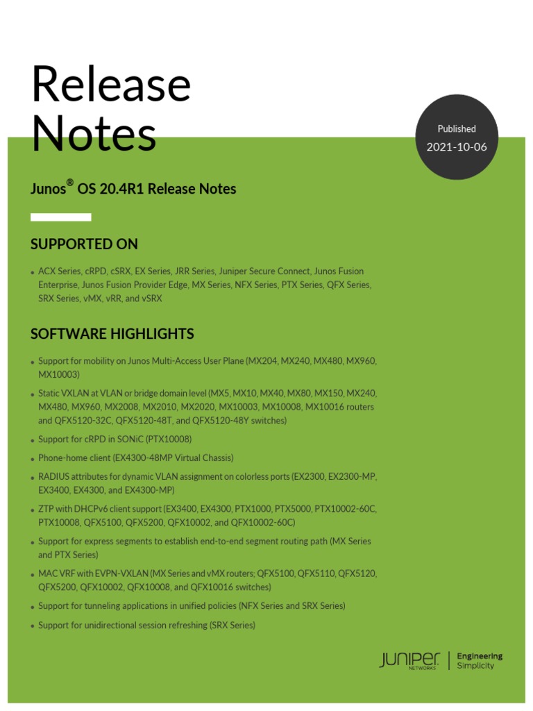 Junos Release Notes 20.4r1 | PDF | Computer Network | Networking