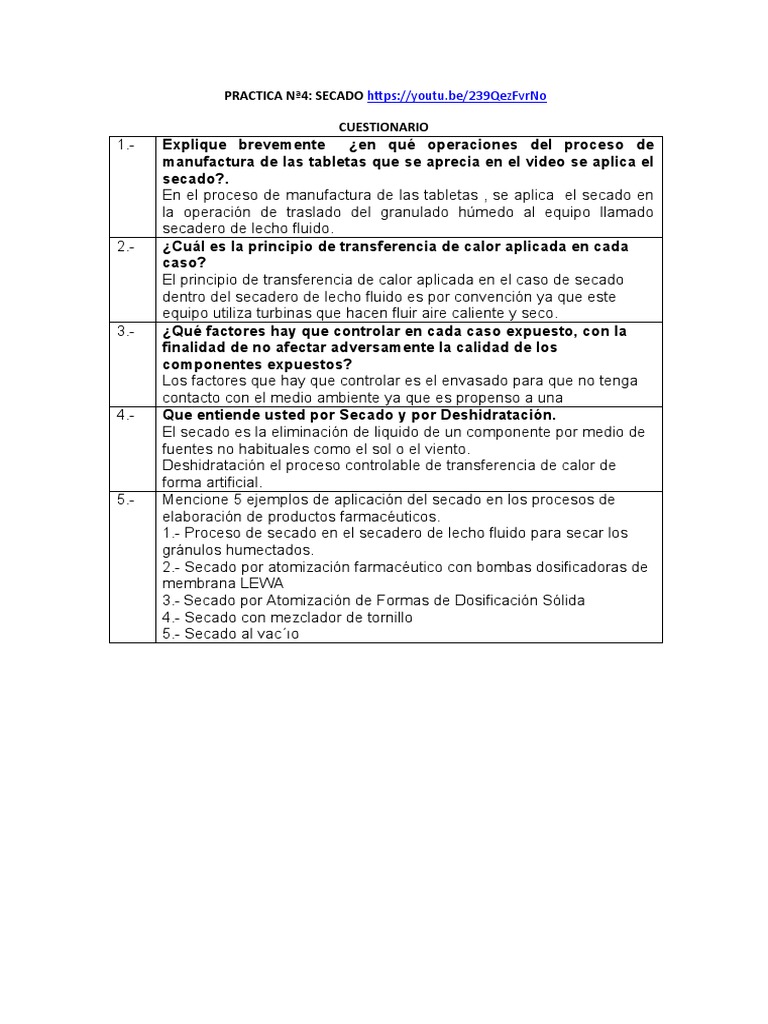Practica N 4 Video y Cuestionario de Secado | PDF | Tecnología